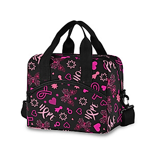 Breast Cancer Awareness Butterfly Lunch Bags for Women Men, Reusable Insulated Lunch Box, Adjustable Shoulder Straps Tote Lunch Bag for Work Picnic School