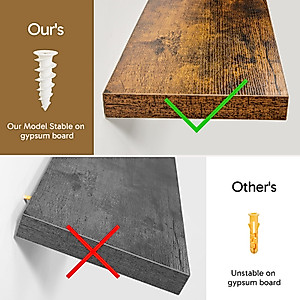 BAYKA Floating Shelves for Wall, 36" Wall Mounted Rustic Wood Shelves for Bathroom, Bedroom, Living Room, Kitchen, Office, Hanging Shelf for Books/Storage/Decor(Rustic Brown,Set of 2)