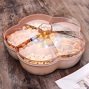 barsku Snack Storage Box Flower Shape Snack Serving Tray Snacks Storage Box With Lid, Food Fruit Storage Box, Dry Fruit Container with 6 Compartments for Nut Candy Dried Fruit (25 x 25x 6.3cm)