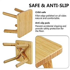 Kids Step Stool - Toddler Stool - Bamboo Wooden Stepping Foot Stools Adult Bedside Step Stool for Bed 350 Lbs Capacity Portable Small Stools to Sit on (Small Square)