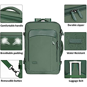 Carry on Bag, 50L Travel Bag Flight Approved Travel Backpack with 3 Packing Cubes Weekender Bags for Women Men Hiking Backpack Water Resistant Rucksack Casual Daypack Traveling Essentials, Green