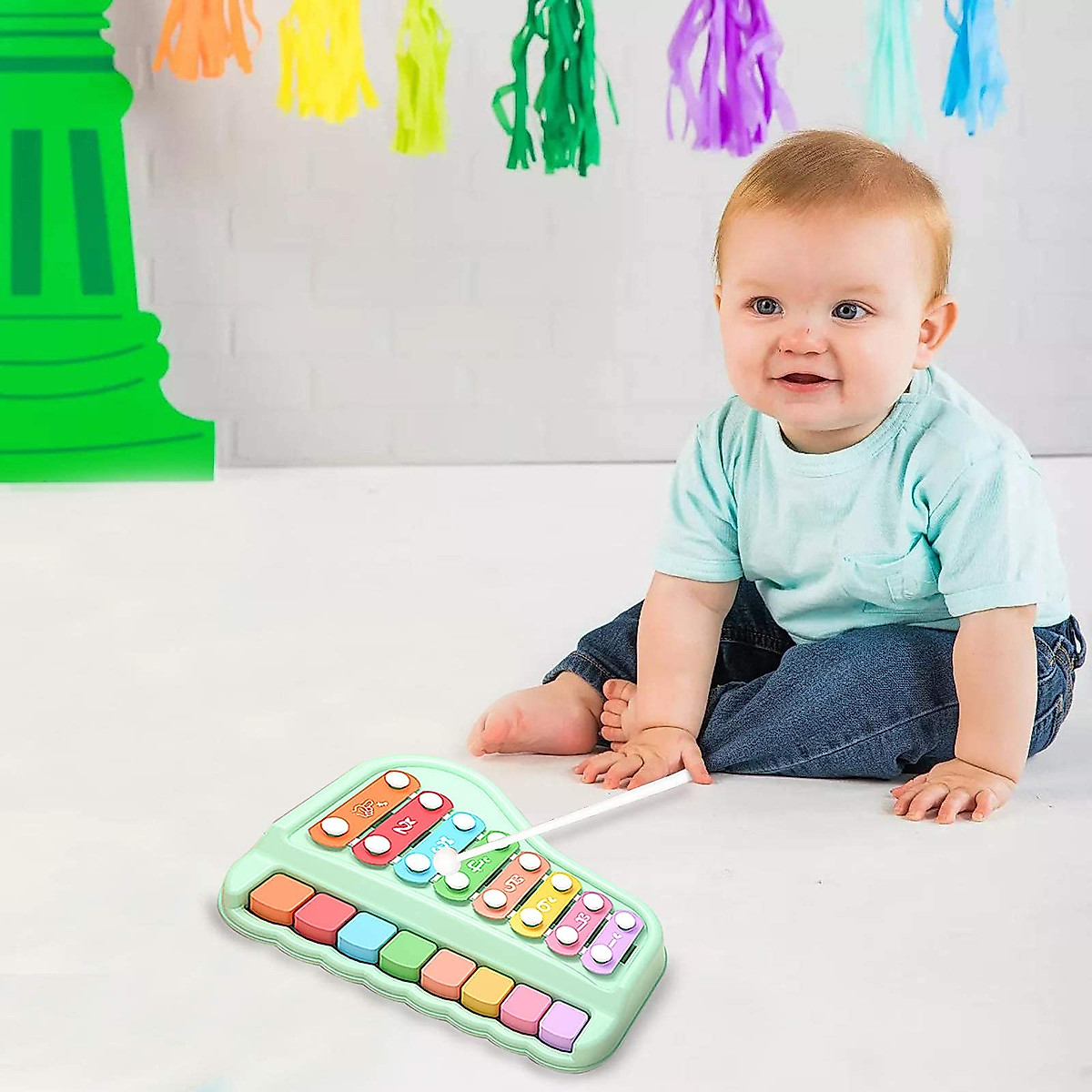 Oprala 2 in 1 Baby Piano Xylophone for Toddlers 1-3 Years Old, 8 Multicolored Key Keyboard Baby Xylophone Piano, Preschool Educational Musical Learning Instruments Toy for Baby Kids Girls Boys