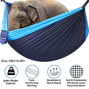 Holarun Camping Hammock Double Portable Hammocks with Lightweight 210T Nylon Parachute, Two Person Hammock Tree Straps for Backpacking, Hiking Gear, Outdoor, Travel, Beach - Navy Blue