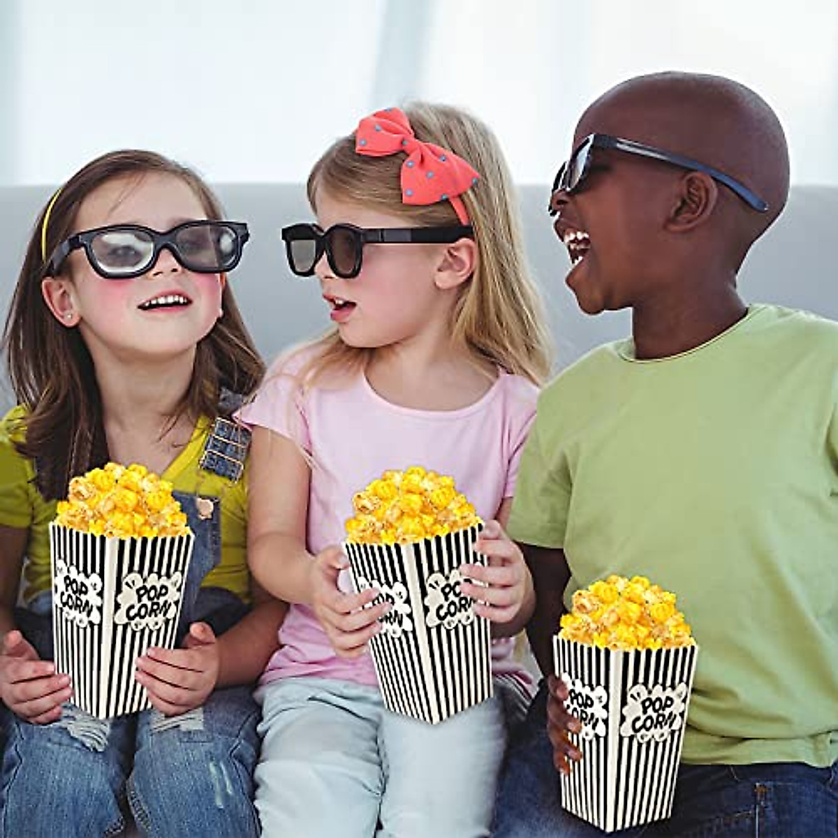 Paper Popcorn Bags, DECYOOL 45 Popcorn Bags Black and White Movie Night Popcorn Boxes Mini Pop Corn Buckets and Container for Home,Carnival Party, Decorations