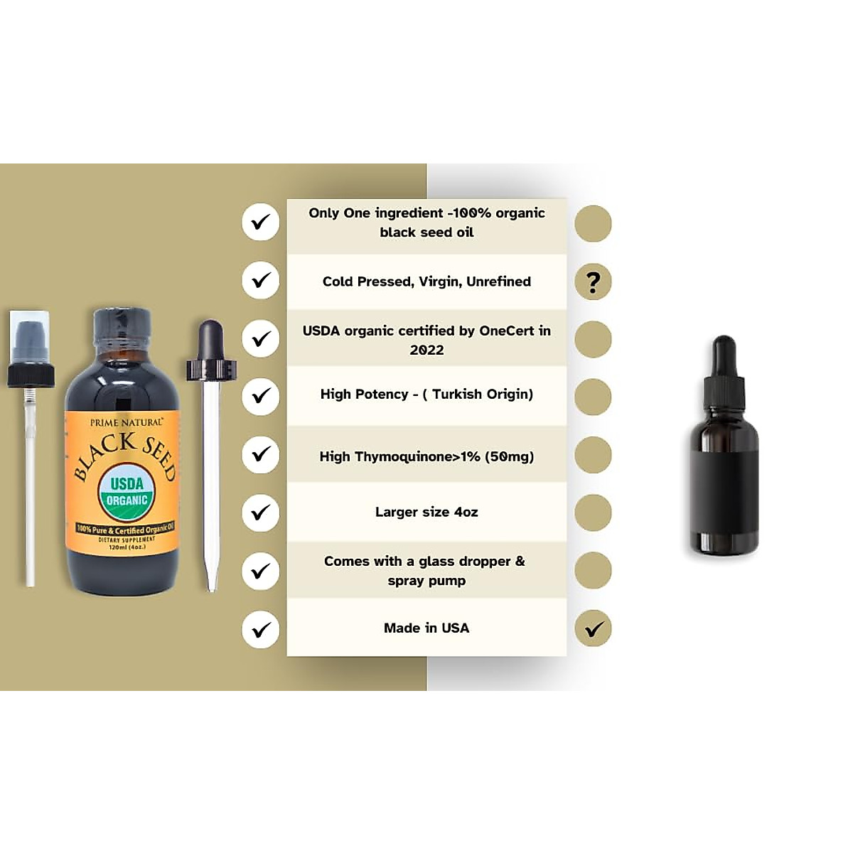 Organic Black Seed Oil 4oz - Cold Pressed Unrefined High Thymoquinone 1.7% USDA Certified - Turkish Origin Potent Nigella Sativa Liquid - Vegan Omega 3 6 9, Antioxidant Immune Boost Joints Skin Hair