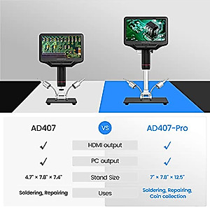 Andonstar AD407Pro 7 inch 270X HDMI Digital Microscope,Upgraded 12.5 inch Metal Stand for Professional PCB Soldering Tools,Support PC Connection to Measure