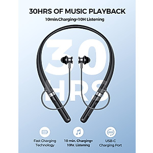 Bluetooth 5.2 Neckband Headphones Around the Neck Bluetooth Earphones with 35H Playtime, Noise Cancelling Wireless Neckband Earbuds USB-C Fast Charging/IPX8 Waterproof/Magnetic Design, for Sport