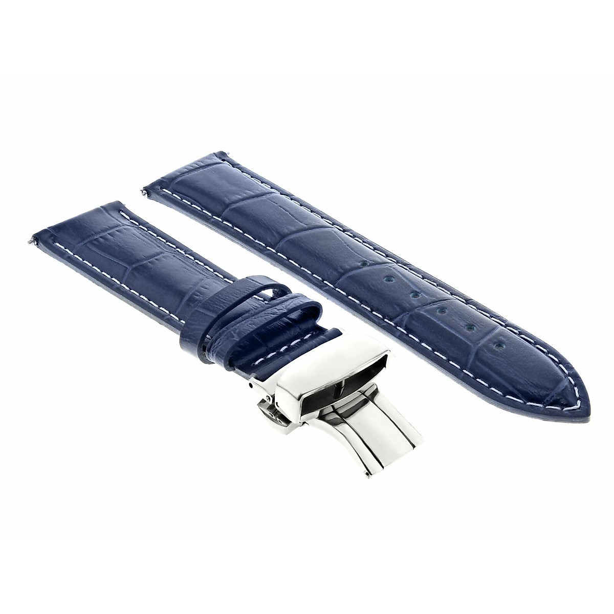 Ewatchparts 19MM LEATHER WATCH STRAP COMPATIBLE WITH IWC PILOT PORTUGUESE WATCH DEPLOYMENT BUCKLE BLUE