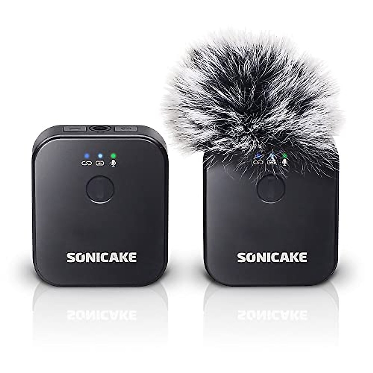 SONICAKE Wireless Lavalier Microphone 2.4GHz 164 ft/50M Range 10 Hrs, Compact Wireless Mic System(1 TX +1 RX) for iPhone/Android/DSLR Camera,Vlog,Podcast,Live Streaming,Video Recording,Interview