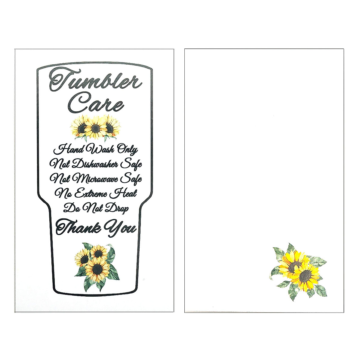50 Tumbler Care Cards, Tumbler Care Instructions, Tumbler Care and Cleaning Cards, Cup Care Instructions Sun Flower