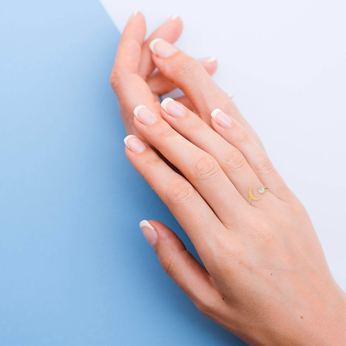 MUSTHAVE Adjustable 18K Gold Plated Ring, Moon Opal, Created Opal, Round, Prong, Glossy Finish