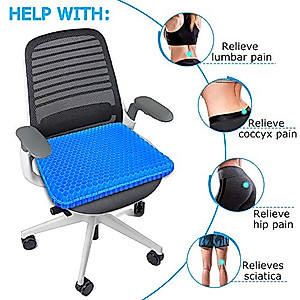 Gel Seat Cushion, Double Thick Big Gel Seat Cushion, Honeycomb Design Gel Seat Cushion for Pressure Relief Back Pain, Gel Cushion for Home Office Chair Cars Wheelchair(with Non-slip Seat Cover)