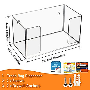 SEANADO Trash Bag Dispenser Roll Holder, Wall Mount Acrylic Kitchen Organizer Storage Box Holder for Garbage Bag Grocery Bag Plastic Shopping Bag Roll Container (10.4 x 5.5 x 5.5 inches)