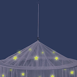 Canopy for Girls Bed with Pre-Glued Glow in The Dark Stars - Princess Mosquito Net Room Decor - Kids & Baby Bedroom Tent with Galaxy Lights - 1 Opening Canopy Bed & Hanging Kit Included