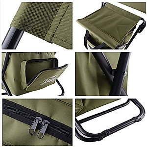 UNISTRENGH Outdoor Folding Fishing Chair Portable Camping Stool Foldable Chair with Double Layer Oxford Fabric Cooler Bag for Fishing Beach (Military Green)
