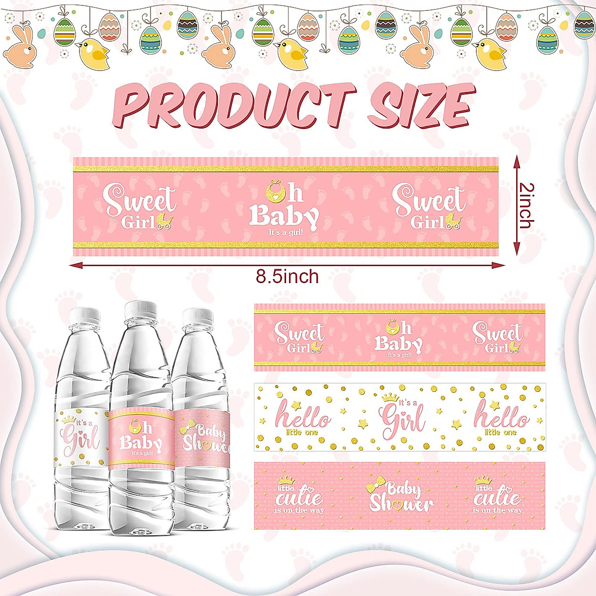 39 Pieces Baby Shower Water Bottle Labels Shower Water Bottle Stickers Wrappers Waterproof Baby Shower Labels for Baby Shower Party Decoration (Pink, Girl Style)