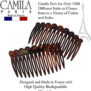 Camila Paris CP33/2 French Hair Side Comb Small Tortoise Shell French Twist Hair Combs Decorative, Strong Hold Hair Clips for Women Bun Chignon Up-Do Styling Girls Hair Accessories, Made in France