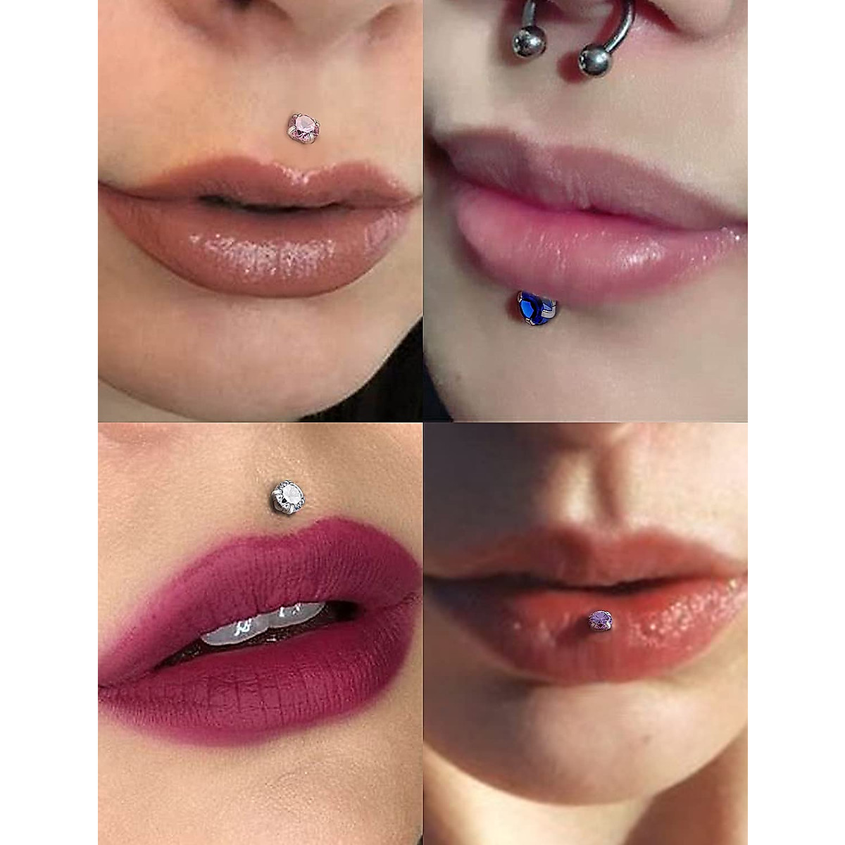 Vsnnsns 16G Lip Rings Stainless Steel Clear Cubic Zirconia Labret Monroe Lip Rings Nail Cartilage Tragus Helix Earrings Studs Ring Medusa Piercing Jewelry for Women Men 10mm