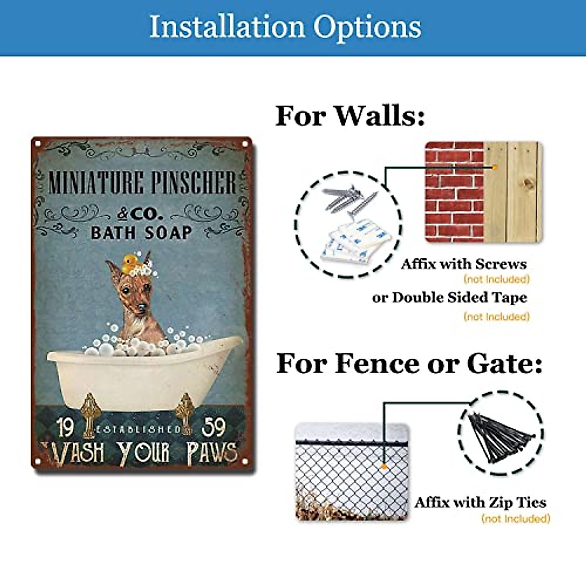 RNIIOPX Tin Sign Bath Soap Miniature Pinscher Bathroom Wall Art Vintage Retro Metal Sign 8"x12" (Tin Sign)