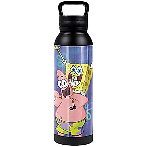Spongebob OFFICIAL Spongebob And Patrick Cropped 24 oz Insulated Canteen Water Bottle, Leak Resistant, Vacuum Insulated Stainless Steel with Loop Cap