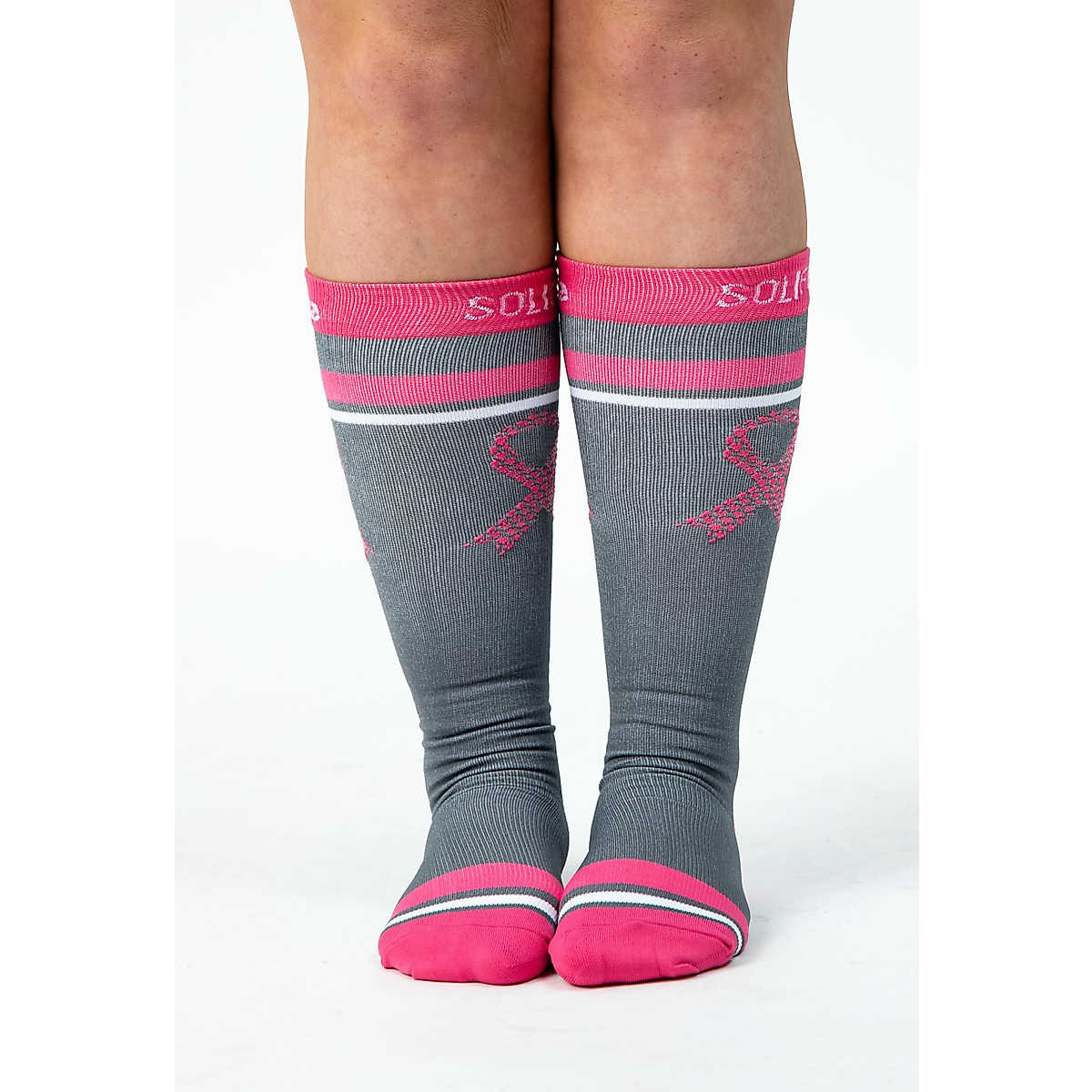 Graduated Compression Socks (15-20 mmhg) (L/XL, Pink Survivor) BREAST CANCER