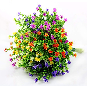 LUCKY SNAIL Artificial Flowers, Fake Outdoor UV Resistant Boxwood Shrubs Plants, Lifelike Plastic Flowers for Indoor Outdoors Home Office Garden Wedding Sidewalk Trim Decor, 4 Pcs(Orange)