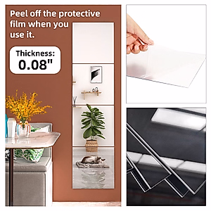 SHSYCER Full Length Acrylic Mirror Tiles 8 Pcs 12"x12", Toddler Mirror Unbreakable Non Glass Safety Frameless Preschool Mirrors for Classroom - Home Gym 12x12 Mirrors Squares for Closet Door Bedroom