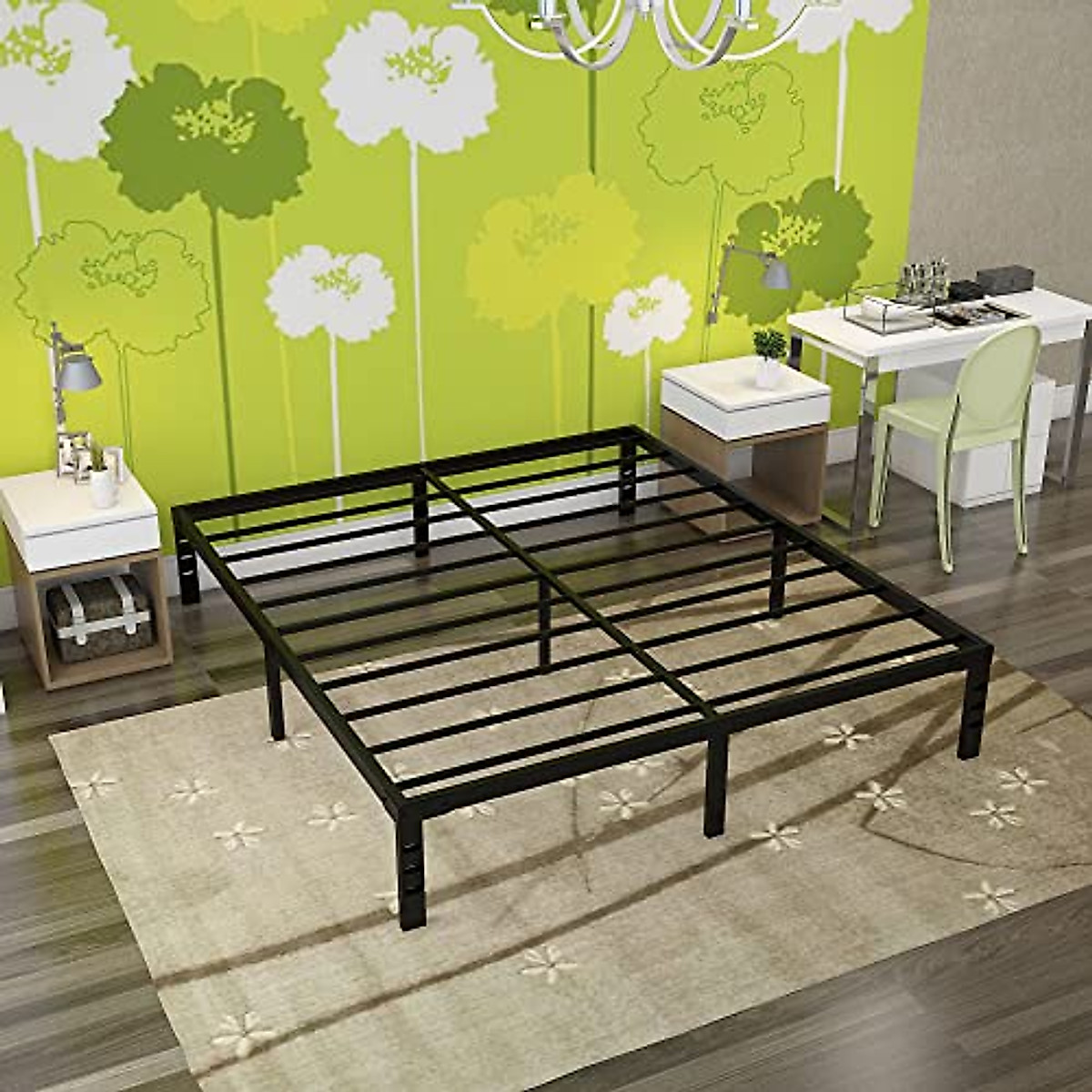 Tooyyer Queen Size Bed Frame 18inch High Heavy Duty Metal Platform 2500 lbs Steel Slat Mattress Support Bed Frames No Box Spring Needed Non-Slip Noise Free Queen Frame