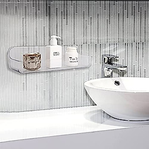 ROSELIFE Sticky Shower Shelf, Sticky Bathroom Basket, Bar Storage Tray, Maxload 13 lb, Punchless, Wall Mounted Storage Saver Rack for Home Kitchen, Bathroom Shower, Clear, Widen