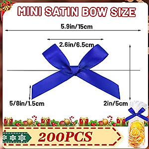 200 Pcs Twist Tie Bows Satin Ribbon 2.6'' DIY Bows for Treat Bags Mini Bows for Crafts Gift Wrapping Bows for Candy Bags, Christmas, Wedding, Party Present Decoration (Royal Blue)