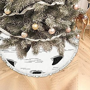 Small Christmas Tree Skirt Shark Black and White Doodle,30 Inch Tree Skirt for Christmas Holiday Party Decoration,Rustic Tree Skirts Mat Home Indoor Outdoor Ornaments