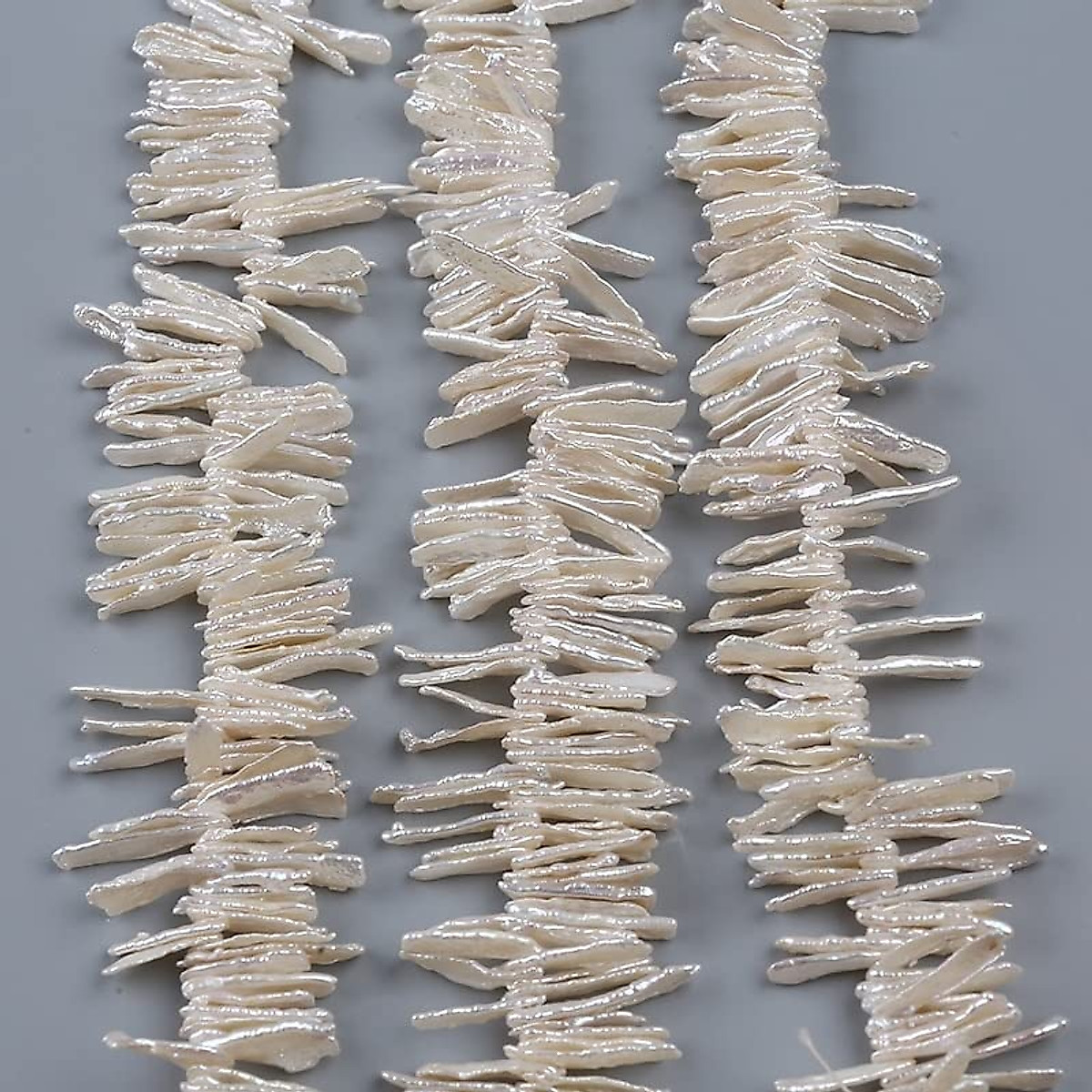 Tucus 5-7 * 25mm White Long Biwa Freshwater Peal Beads Strand - (Color: White)