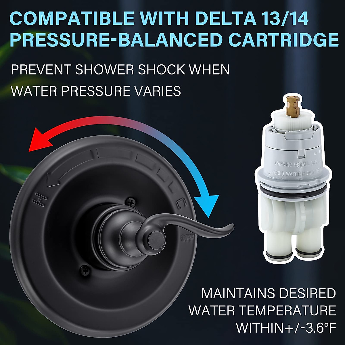 Pressure-Balancing Valve Trim Replacement for D 14 Series, Matte Black