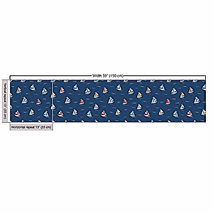 Ambesonne Maritime Fabric by The Yard, Minimal Colorful Sailboats Pattern of Line Art Waves Ocean Themed, Decorative Fabric for Upholstery and Home Accents, 1 Yard, Dark Sky Blue Multicolor