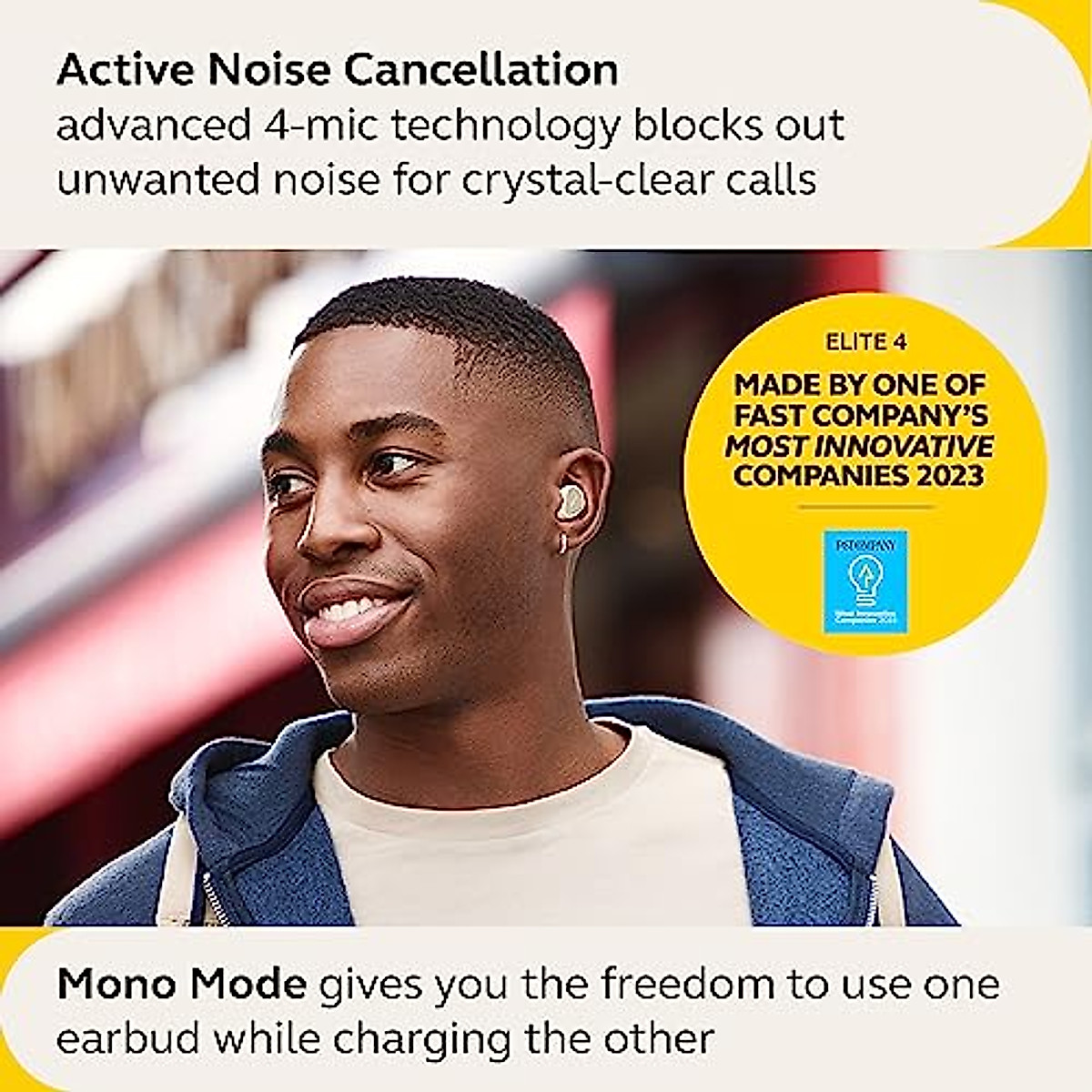 Jabra Elite 4 True Wireless Earbuds - Active Noise Cancelling Headphones - Discreet & Comfortable Bluetooth Earphones, Laptop, iOS and Android Compatible - Light Beige