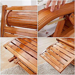 LOERSS Foldable Rocking Chair,Garden Deck Chairs for Elderly,Bamboo Chair,Foldable Recliner,Outdoor Rocking Chair,Garden Chair,with Headrest Pillow and Foot Massage Board