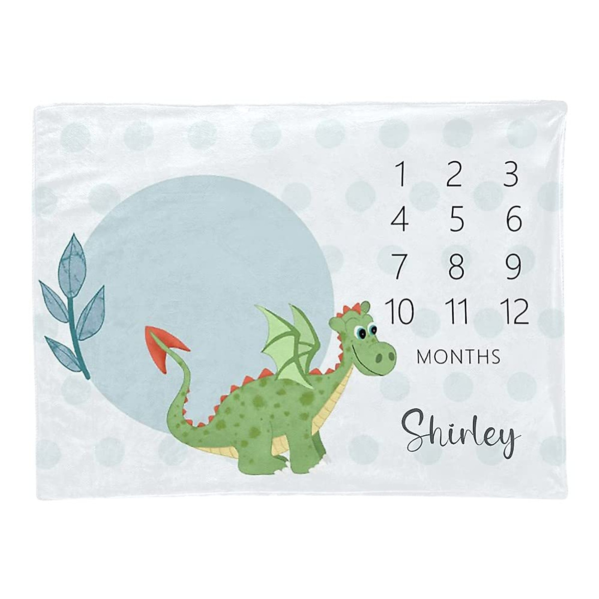 XOZOTY Personalized Cute Green Dragon Baby Blanket with Name Custom Swaddling Nursery Fleece Throw Blankets for Newborns Baby Shower Girls Kids Birthday Gift 30 X 40 inch