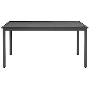 Crosley Furniture Hansen 6-Person Rectangular Outdoor Dining Table with Umbrella Hole for Outside Patio, Matte Black