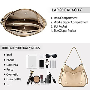 Hobo Handbags for Women Leather Purses and Handbags Ladies Tote Shoulder Bag Large Crossbody Bags with Multi-Pockets
