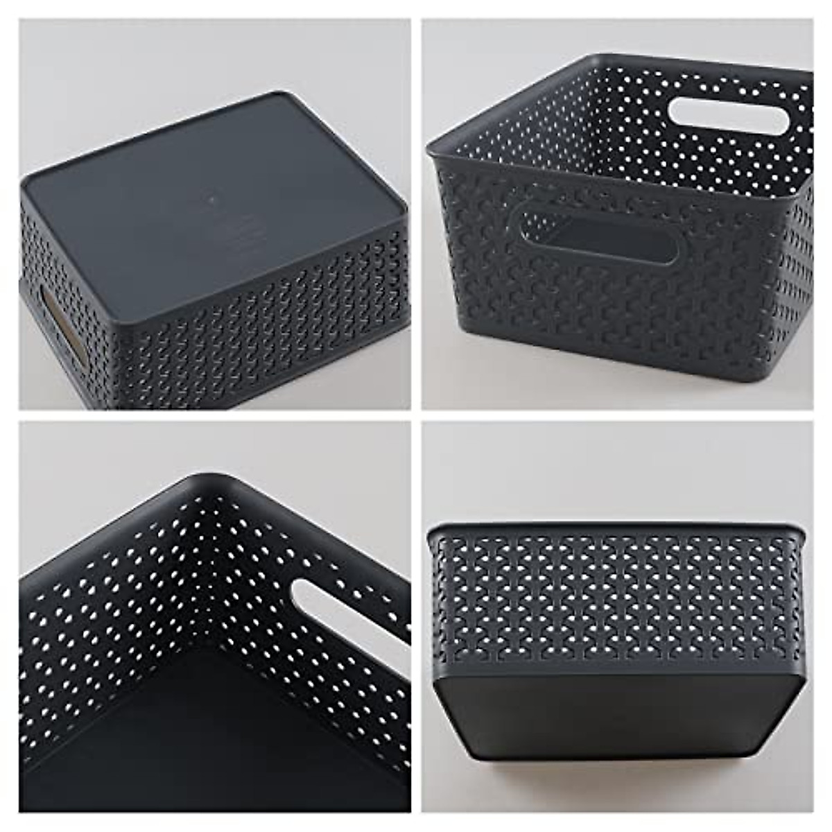 Saedy Plastic Storage Baskets, Deep Grey Basket Bin, 4-Pack