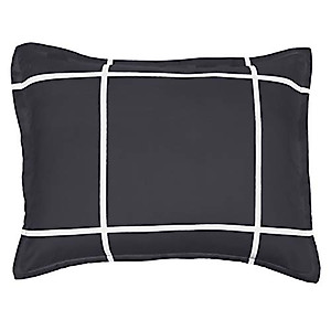 Amazon Basics Reversible Microfiber Bed-in-a-Bag with Elastic Storage Pockets -3 pcs, Full/Queen, Black Grid