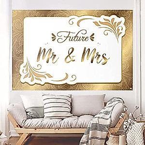 Future Mr & Mrs Backdrop Banner Golden Engagement Bridal Shower Wedding Theme Party Decorations Photography Background White