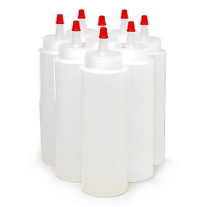 Bastex 8-ounce Plastic Squeeze Bottles Pack of 8. Clear Bottles with Yorker Red Caps. Perfect for Arts and Crafts Food Glue Paint or any DIY Liquids. Multiple Purpose Refillable, Reusable Containers.
