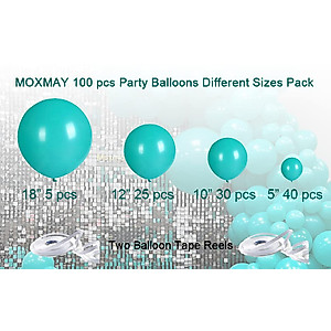 MOXMAY 102 Pieces Teal Blue Balloons 18In 12In 10In 5In Different Sizes Party Balloon Kit for Birthday Halloween Christmas Wedding Baby Shower Bride Party Decoration (Teal Blue)