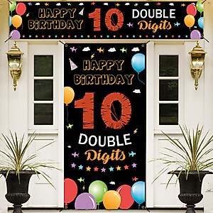 10th Birthday Banner Backdrop Decorations Kit, Happy 10th Birthday Decorations for Boys Girls, Double Digits 10 Year Old Birthday Party Door Yard Sign Photo Props for Outdoor Indoor, Fabric Vicycaty