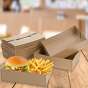 DEAYOU 50 Pack Paper Trays, Kraft Food Containers, Paperboard Food Box Tray for Party, Brown Fast Food Holders for Stadium, Theater, Nacho