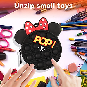 Besoar Black Bow Coin Purse for Girls Kids Women Teen Child Fidget Fidgets Toy Toys Change Purses Coins Cute Beauty Kawaii Small Mini Zipper Silicone Pouch Keychain Cartoon Design Cool Pouches