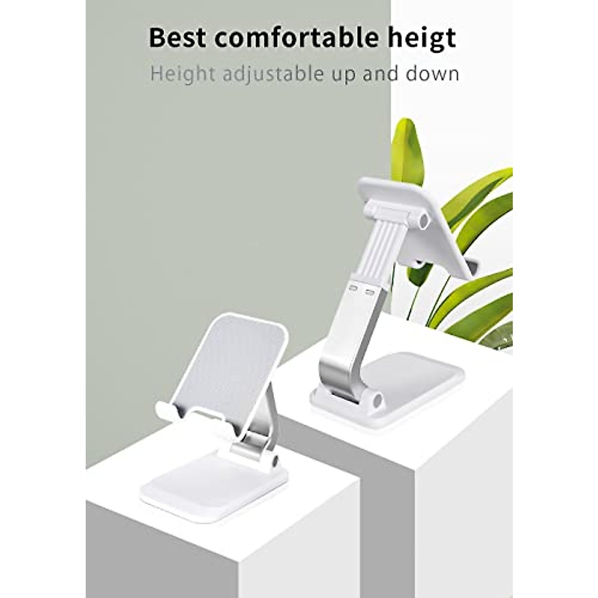 Ｓｍｈａｗｋ Cell Phone Stand, Angle Height Adjustable Cell Phone Holder with Silicon Pad for Desk Fully Forldable Mobile Phone Holder Compatible with All Mobile Phones, (White)