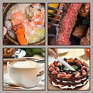 Lnrkai Cutlery Sets of 6, Dinner Spoons, Knife and Fork Set, Stainless Steel with Wooden Wide Handles, Flatware Set Tableware Dinnerware, Service for 2 Adult