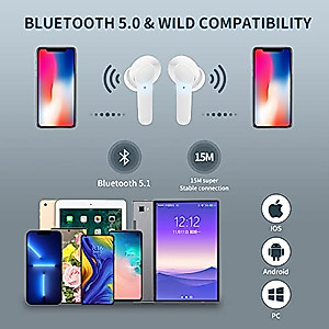 Wireless Earbuds Bluetooth V5.1 Headphones Stereo Bass with Wireless Charging Case and LED Digital Display, 48H Playtime, IPX7 Waterproof in-Ear Bluetooth Earphones for iPhone Android Smartphone